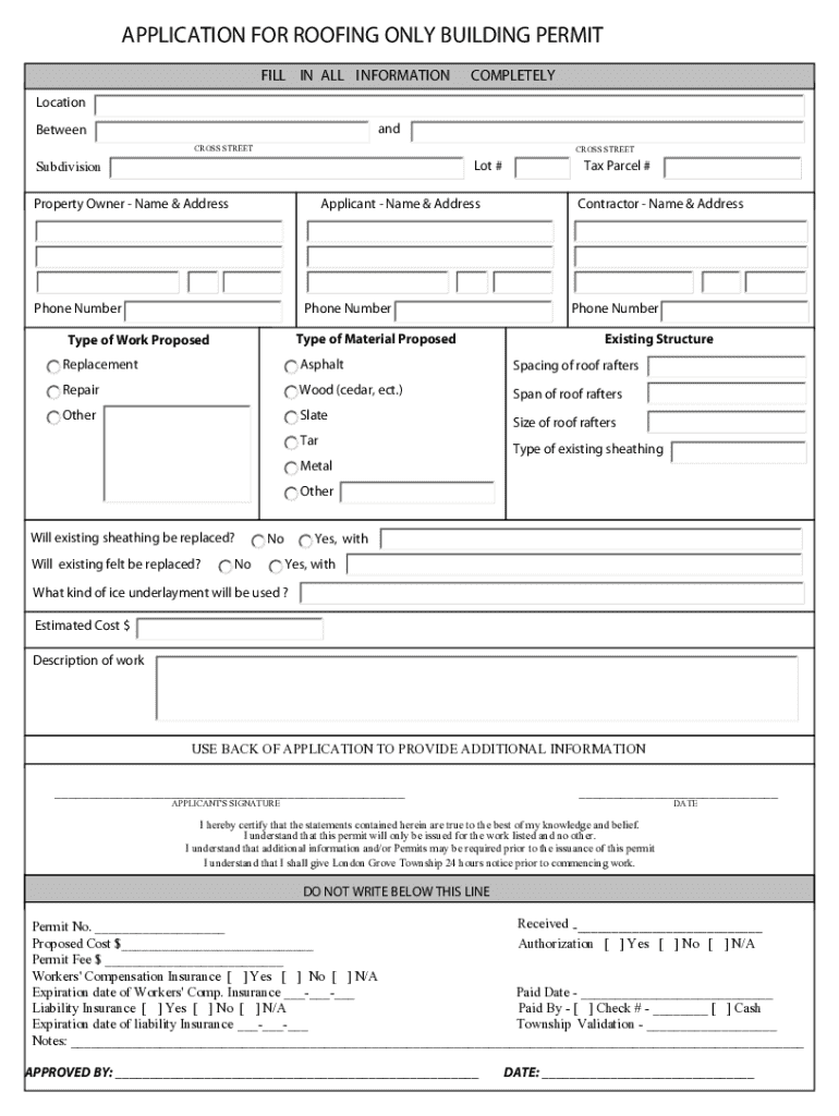 Fillable Online APPLICATION FOR ROOFING ONLY BUILDING PERMIT Fax Email ...