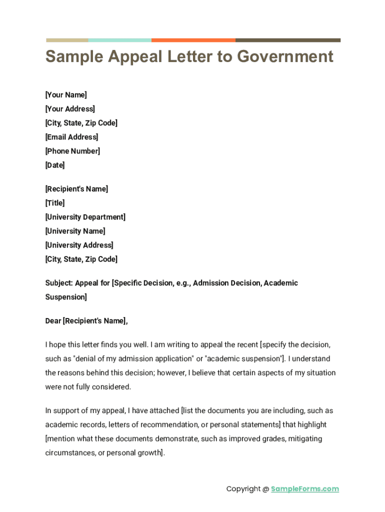 Fillable Online Sample Appeal Letters to Government Fax Email Print ...