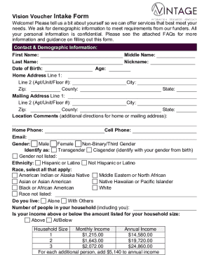 Fillable Online Fillable Online Vintage Intake Form - Vision Voucher ...
