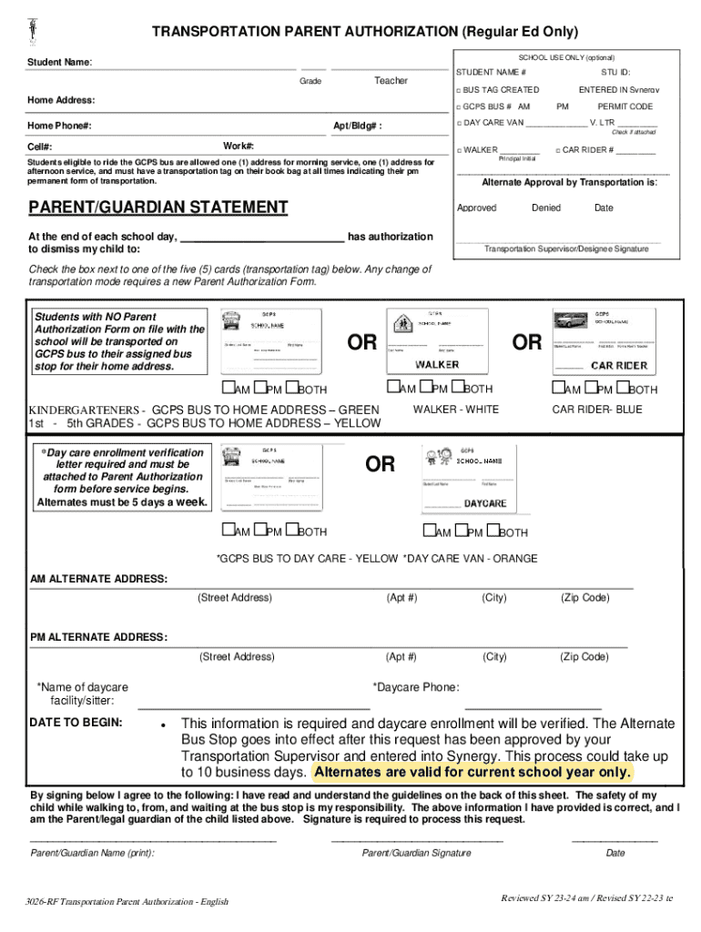 Fillable Online PARENTAL PERMISSION FOR THE TRANSPORTATION ... Fax ...