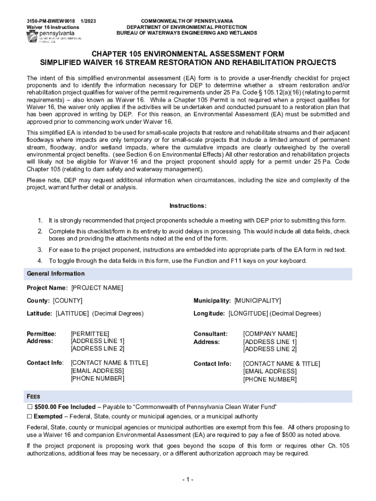 Fillable Online environmental assessment form for waiver 16 eligible ...