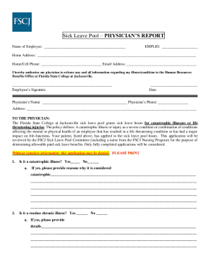 Fillable Online Sick Leave Pool Attending Physician's Statement Fax ...
