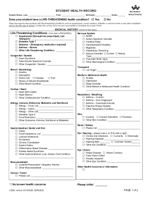 Fillable Online 16 current Student Health Record Form edit 3-16-22 ...