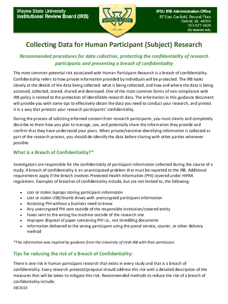 Fillable Online Collecting Data for Human Participant (Subject ...