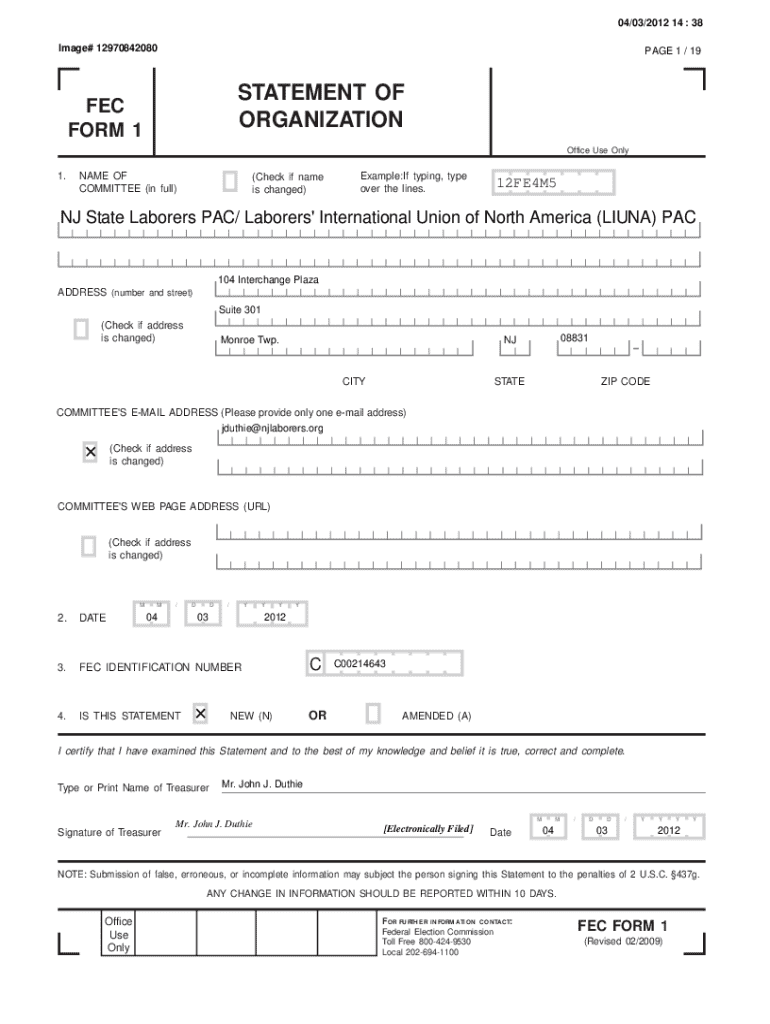 Fillable Online NJ State Laborers PAC/ Laborers' International Union of ...