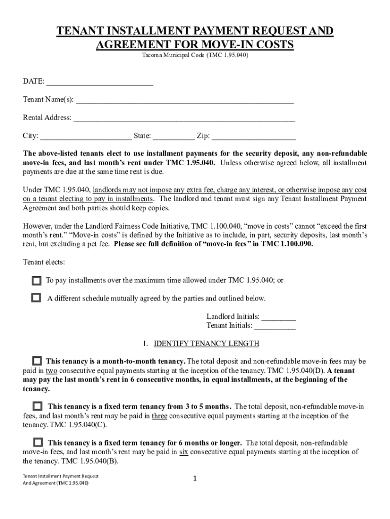 Fillable Online Fillable Online TENANT INSTALLMENT PAYMENT REQUEST ...