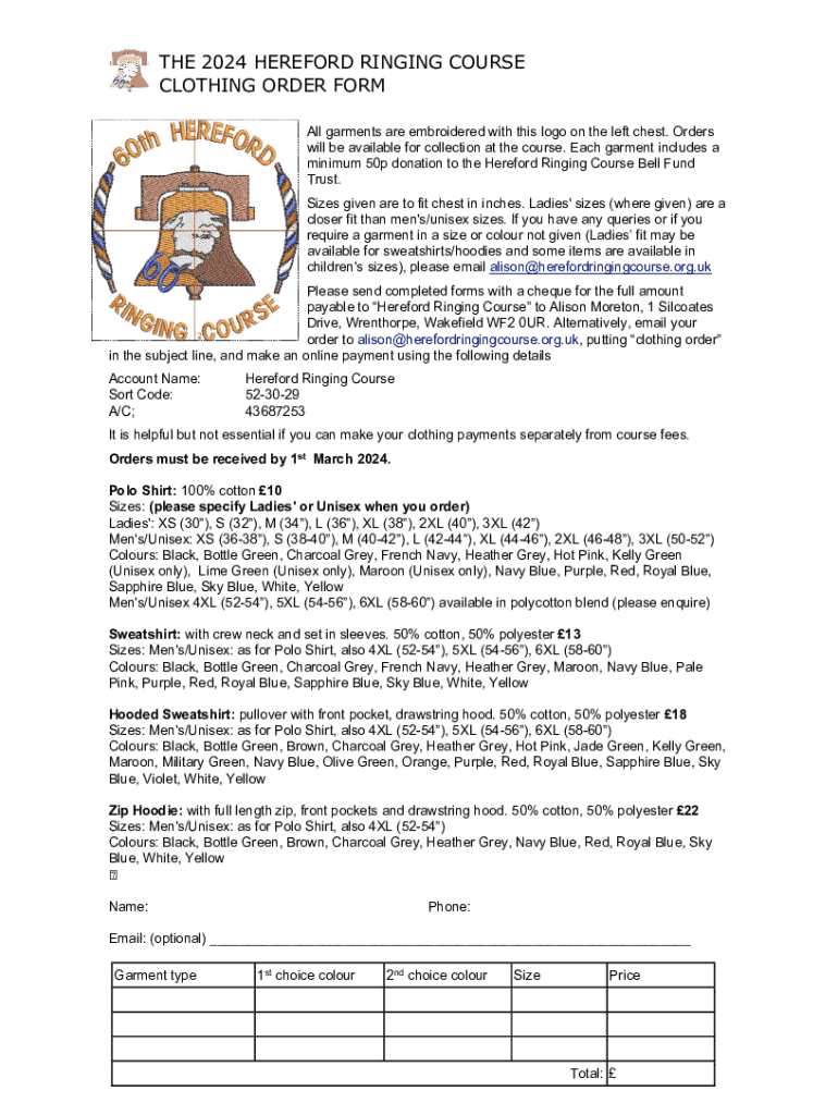 Fillable Online clothing order form 2415798 Fax Email Print - pdfFiller