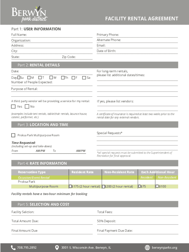 Fillable Online FACILITY RENTAL AGREEMENT CONTRACT - Connect Suite Fax ...