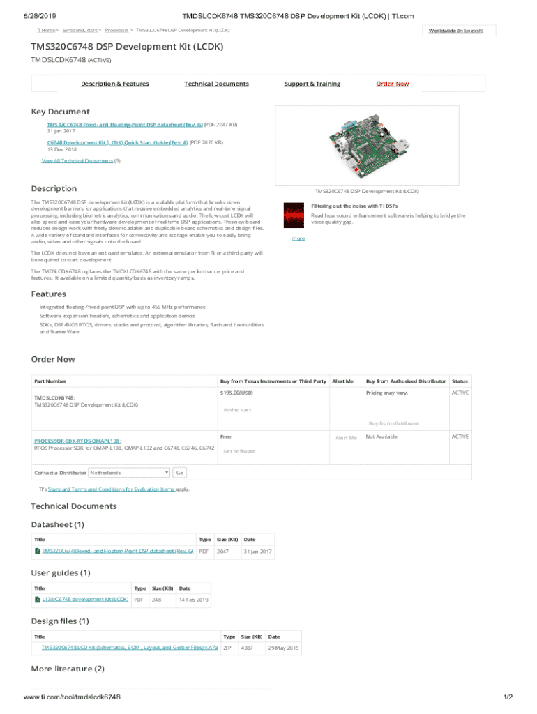 Fillable Online Tms320c6748 Fixed And Floating Point Dsp Ti Fax Email