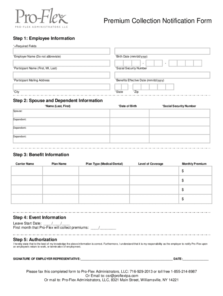 Fillable Online Premium Collection Notification Form Fax Email Print - pdfFiller