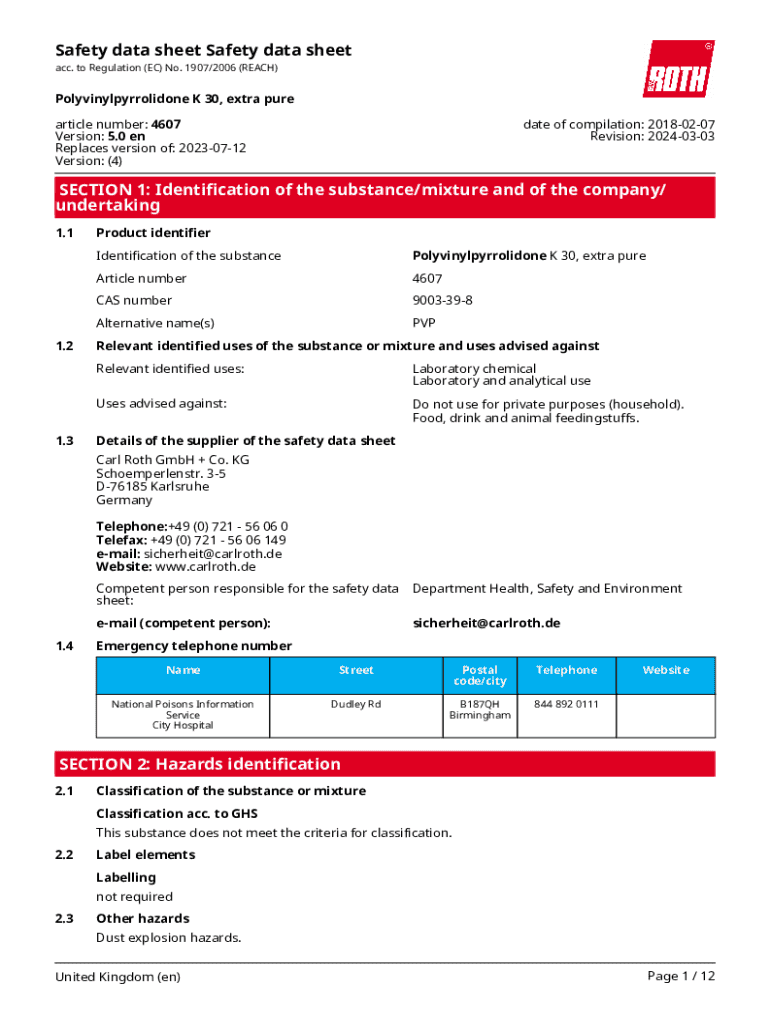 Fillable Online Safety Data Sheet: K 30, Fax Email Print - pdfFiller