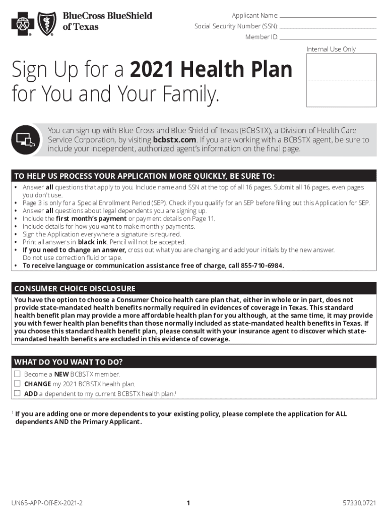 Fillable Online 2021 Individual Health Plan Enrollment Application ...