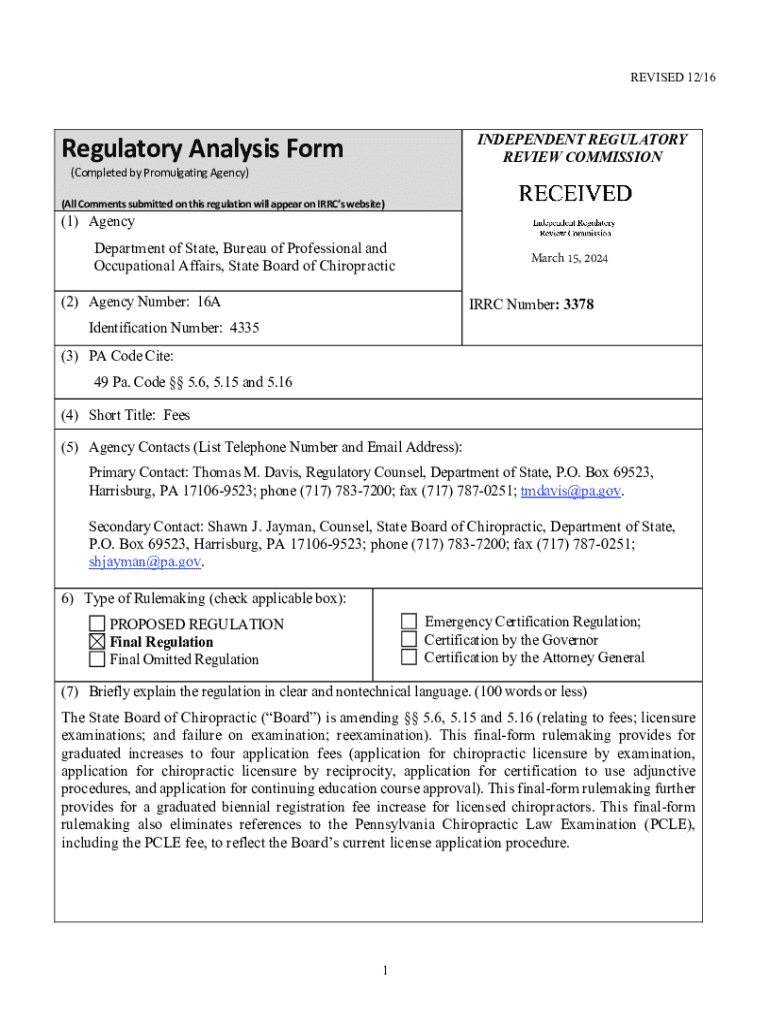 Fillable Online (H Regulatory Analysis Form Fax Email Print - pdfFiller