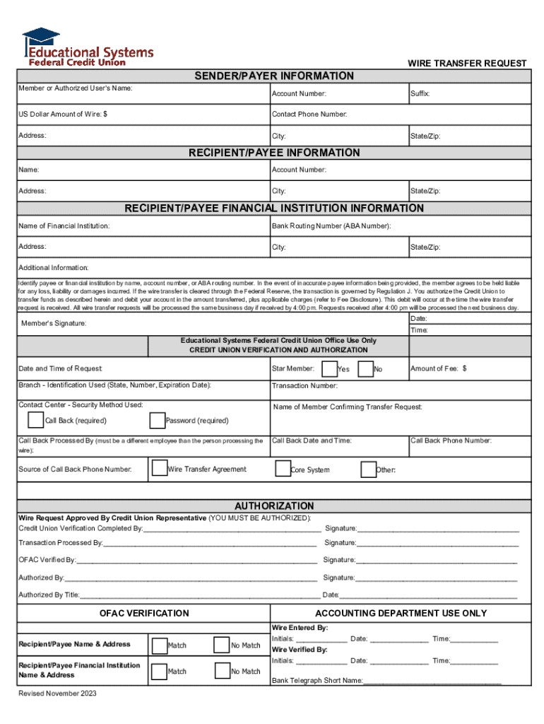 Fillable Online Fillable Online WIRE TRANSFER REQUEST SENDER/PAYER ...