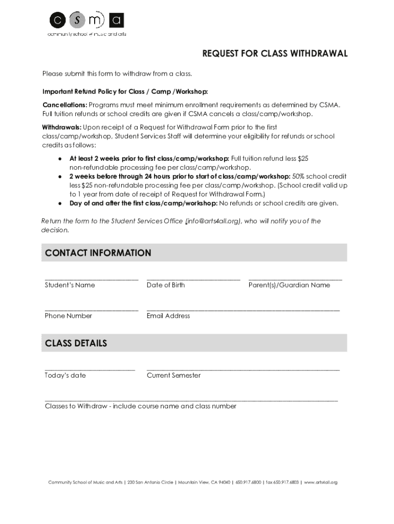 Fillable Online Request for Class Withdrawal Form Fax Email Print - pdfFiller