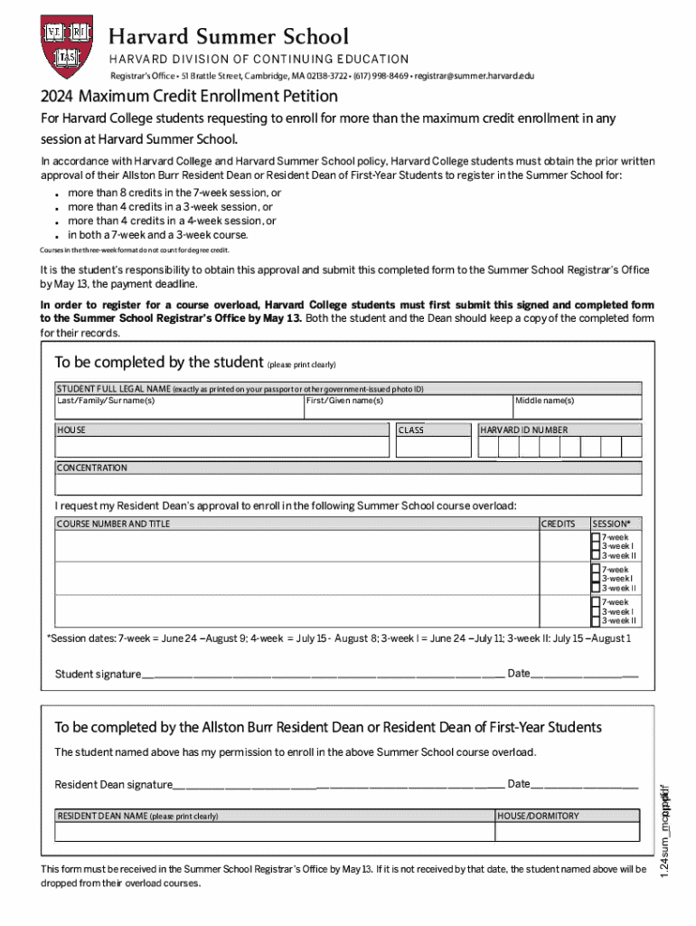 Fillable Online summer harvard Will joining Harvard summer school ...