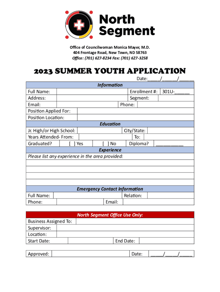 Fillable Online 2023 SUMMER YOUTH APPLICATION Fax Email Print - pdfFiller