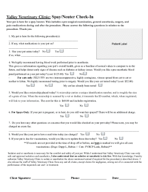 Fillable Online Spay/neuter Surgery Sheet Fax Email Print - pdfFiller