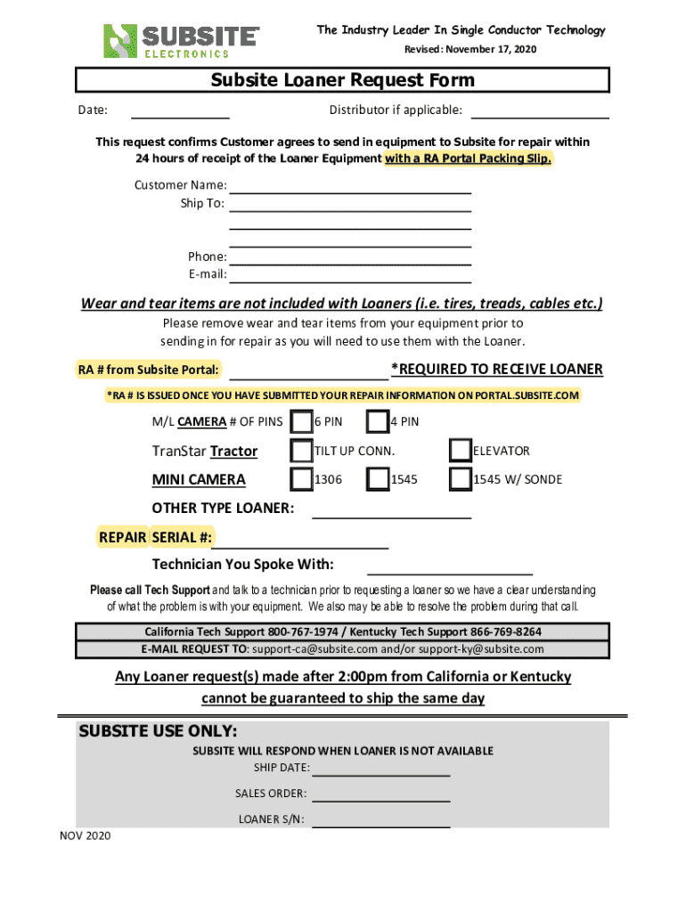 Fillable Online LOANER REQUEST FORM 2020 RA # REQUIRED.xlsx Fax Email ...