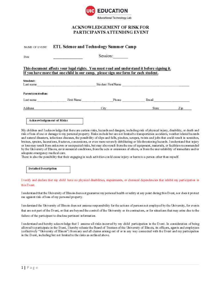 Completable En línea etl ed uic acknowledgement of risk for ...
