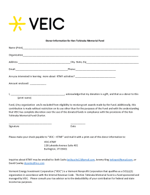 Fillable Online Ken Tohinaka Fund Donor Information Response Form Fax ...