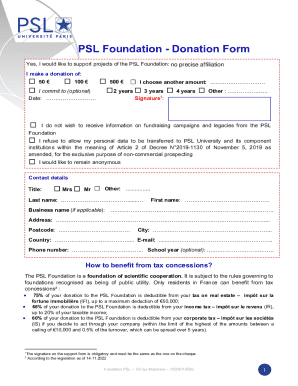 Fillable Online PSL Foundation - Donation Form Fax Email Print - pdfFiller