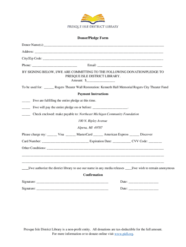 Fillable Online Donor Pledge Form - Secure Beginnings Fax Email Print ...