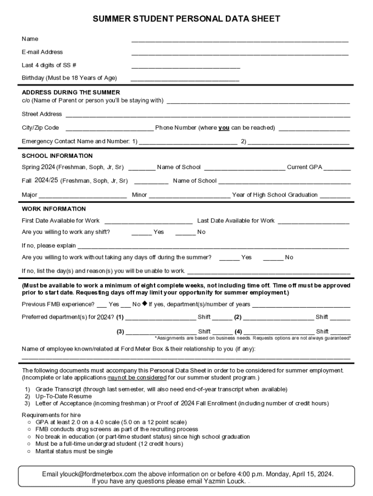 Fillable Online Fillable Online Work-Study Employment Packet Fax Email ...