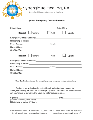 Fillable Online Emergency Contact Update Request Fax Email Print ...