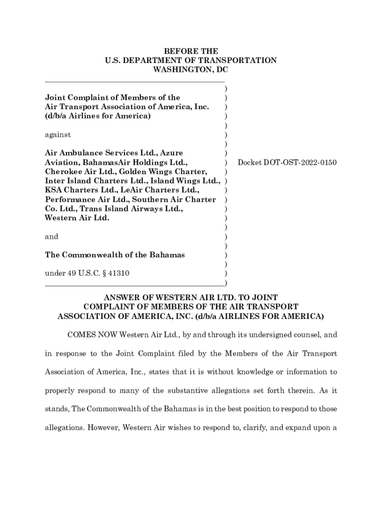 Fillable Online Answer to Joint Complaint (Final) Fax Email Print ...