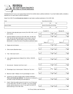 Fillable Online Form MO-CR - 2021 Credit for Income Taxes Paid To Other ...