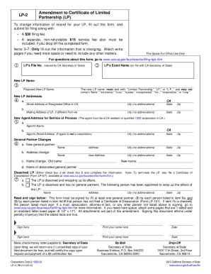 Fillable Online Form LP-2. Amendment to Certificate of Limited ...