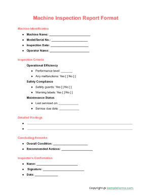 Fillable Online Machine Inspection Report Format Fax Email Print ...