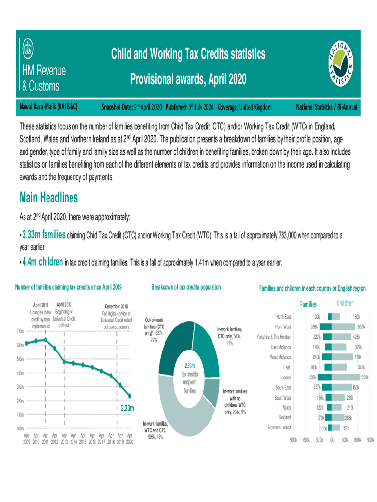 Fillable Online Child and Working Tax Credits statistics: Provisional ...