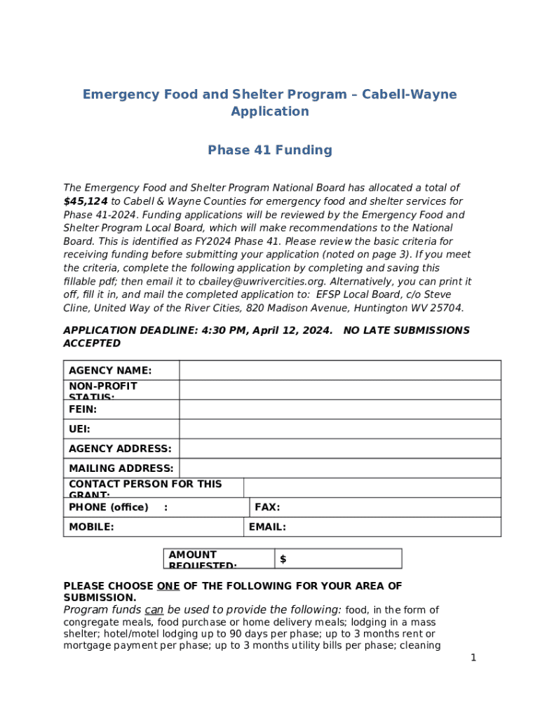 EFSP Funding for Phase 41 is now available Doc Template | pdfFiller