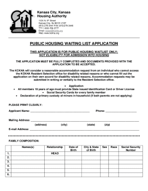 Fillable Online PUBLIC HOUSING WAITING LIST APPLICATION Fax Email Print - pdfFiller