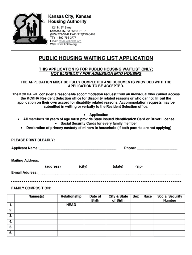 Fillable Online PUBLIC HOUSING WAITING LIST APPLICATION Fax Email Print ...