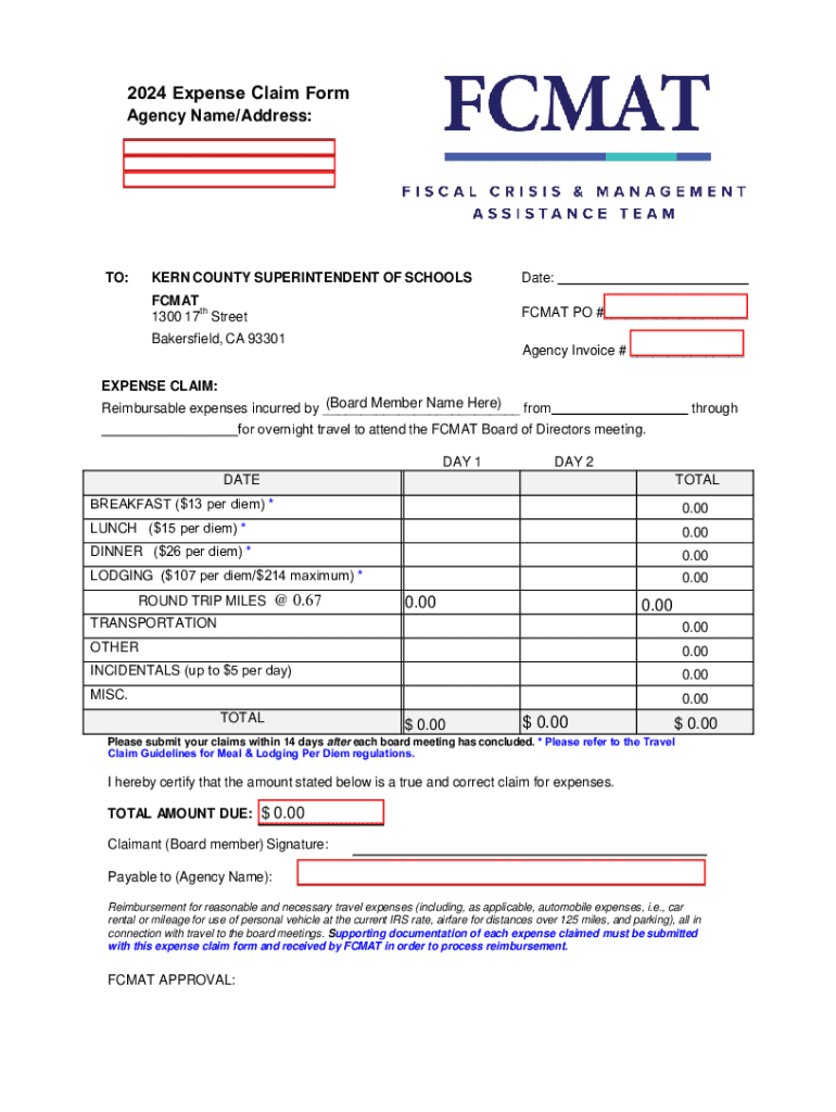 Fillable Online 2024 Expense Claim Form Fax Email Print - pdfFiller