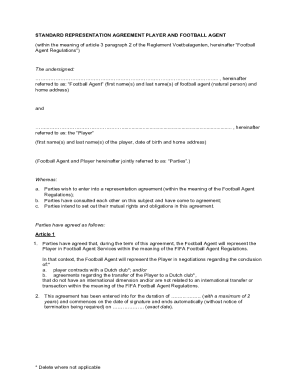 Fillable Online standard representation agreement player and football ...