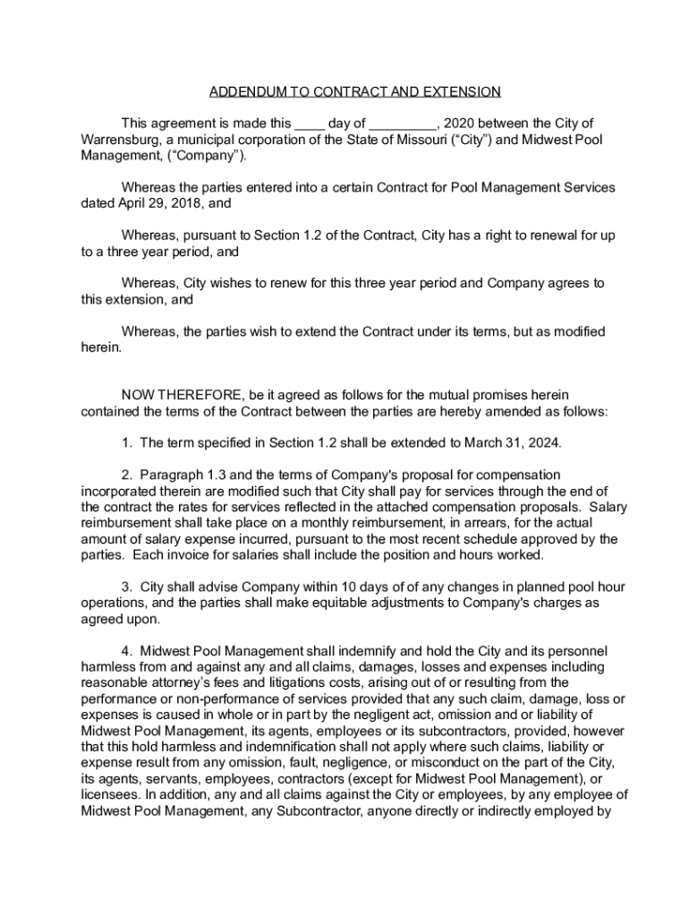 Fillable Online ADDENDUM TO CONTRACT AND EXTENSION This agreement is ...