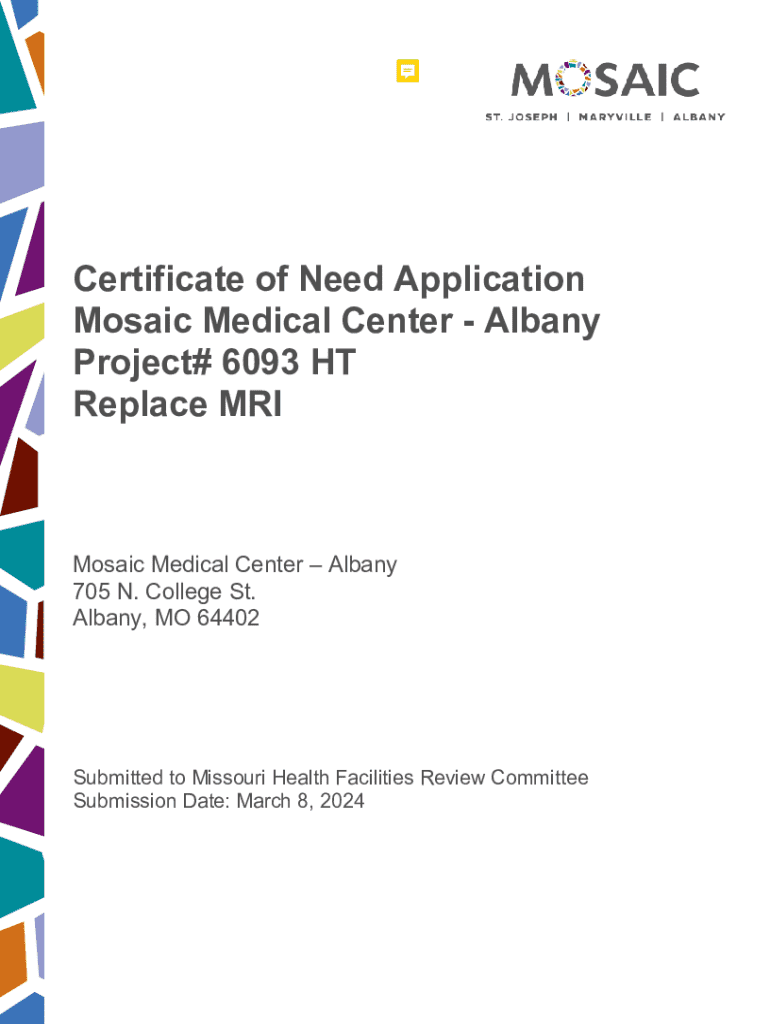 Fillable Online health mo Certificate of Need Application Mosaic ...