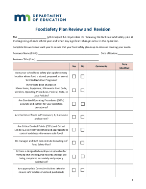 Fillable Online Food Safety Plan Review and Revision Checklist Fax ...
