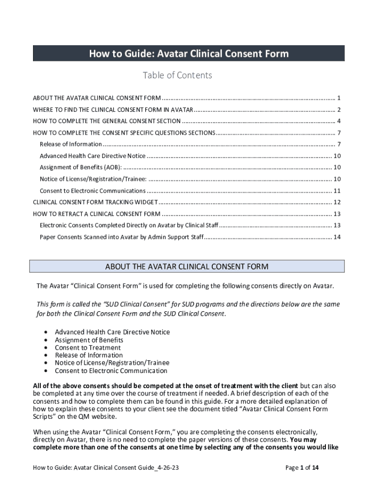 Fillable Online How to Guide: Avatar Clinical Consent Form Fax Email ...