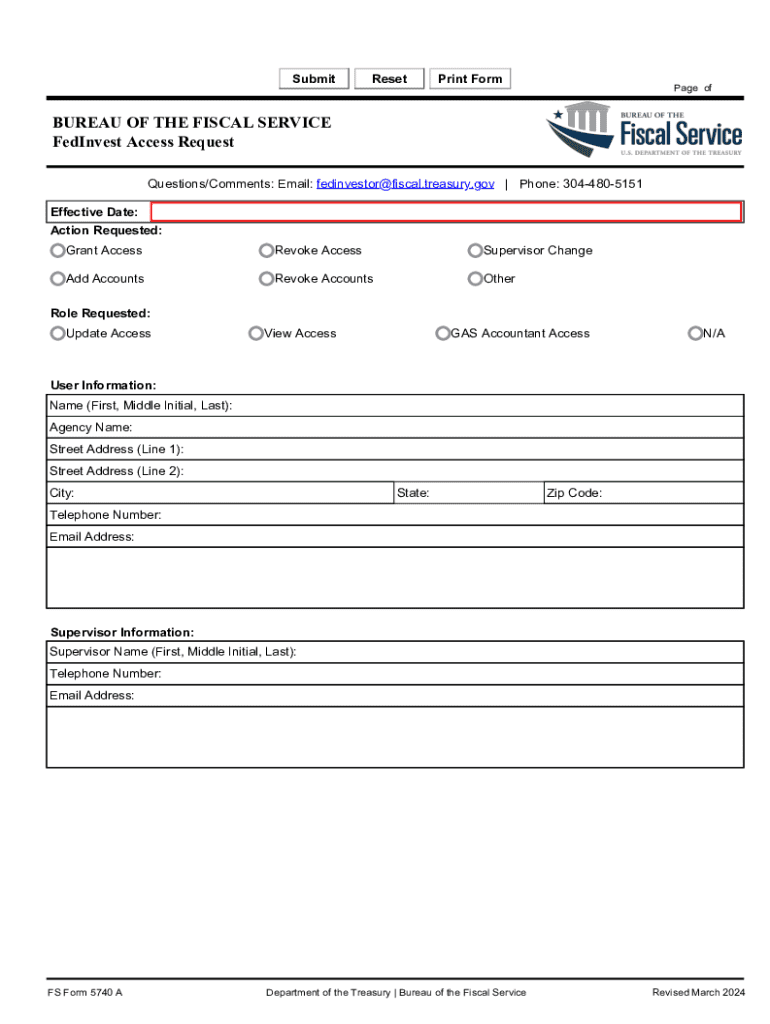 Fillable Online FS Form 5740 A FedInvest Access Request Form Fax Email Print - pdfFiller