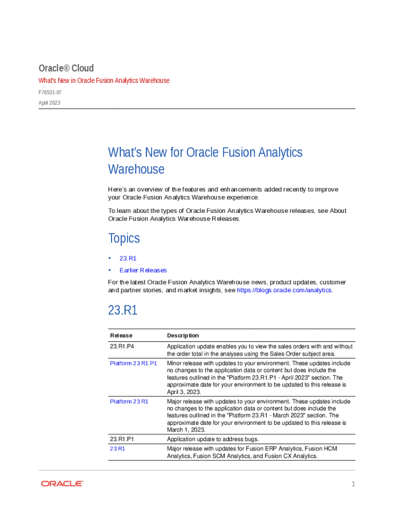 Fillable Online Oracle Cloud Whats New In Oracle Fusion Analytics Fax Email Print Pdffiller