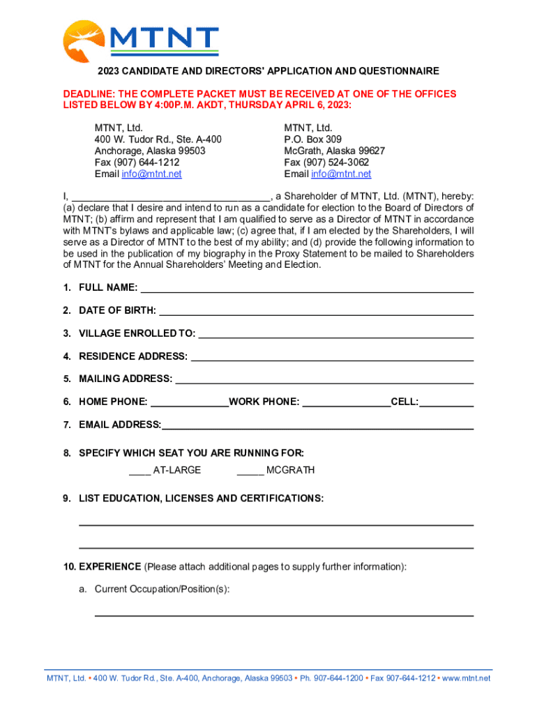 Fillable Online Board Candidate Applications Due: 4 p.m. AKDT, Thursday ...