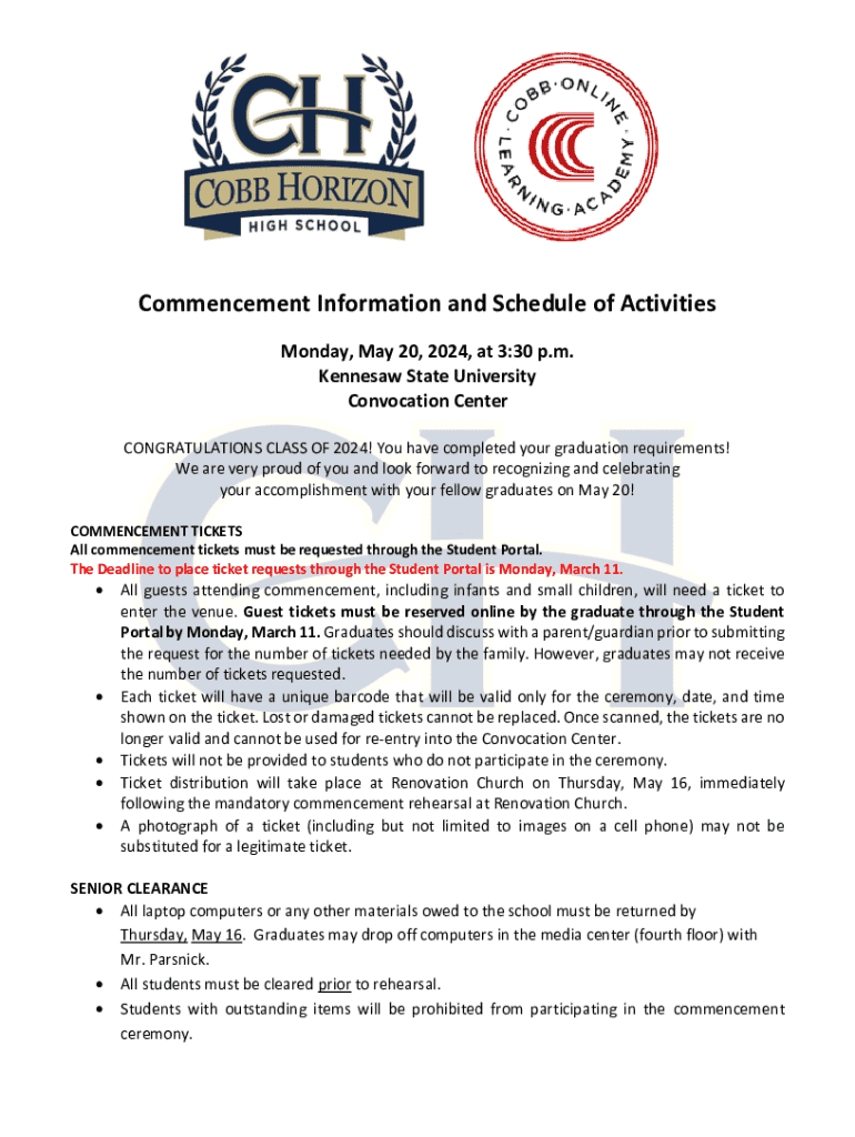 Fillable Online Commencement Information and Schedule of Activities Fax Email Print - pdfFiller