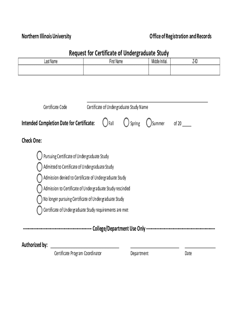 Fillable Online Certificate of Undergraduate Study in Adolescence - NIU ...