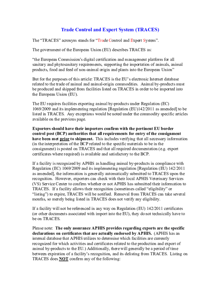 Fillable Online Trade Control and Expert System (TRACES) Fax Email ...