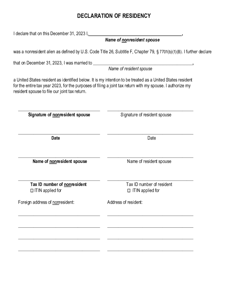 Completable En línea DECLARATION OF RESIDENCY - CTC Resources Fax Email ...